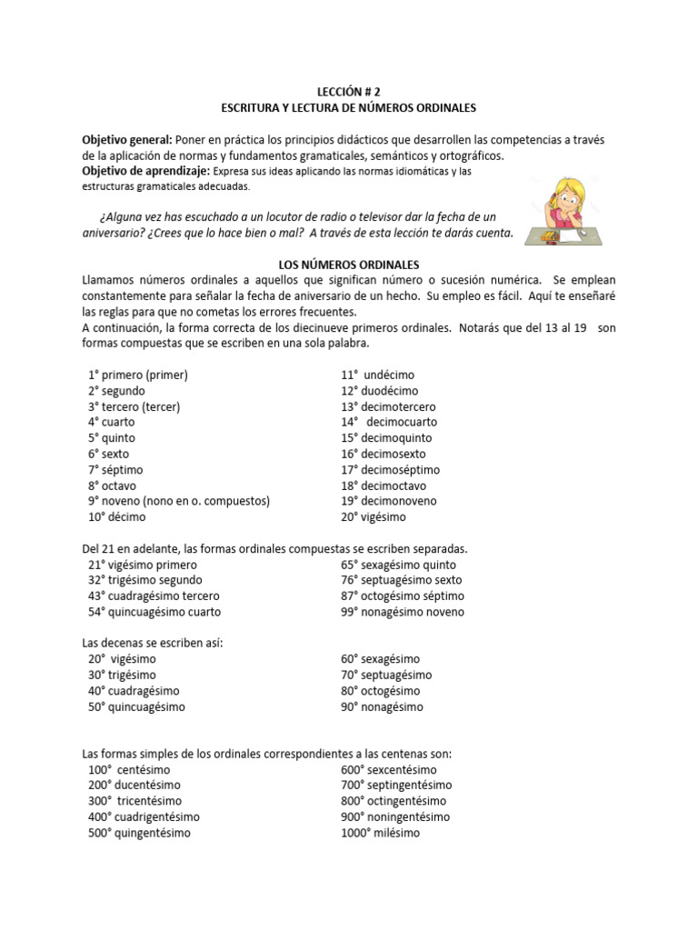 Lección 2 Números Ordinales y Romanos | PDF | Números | Comunicación ...