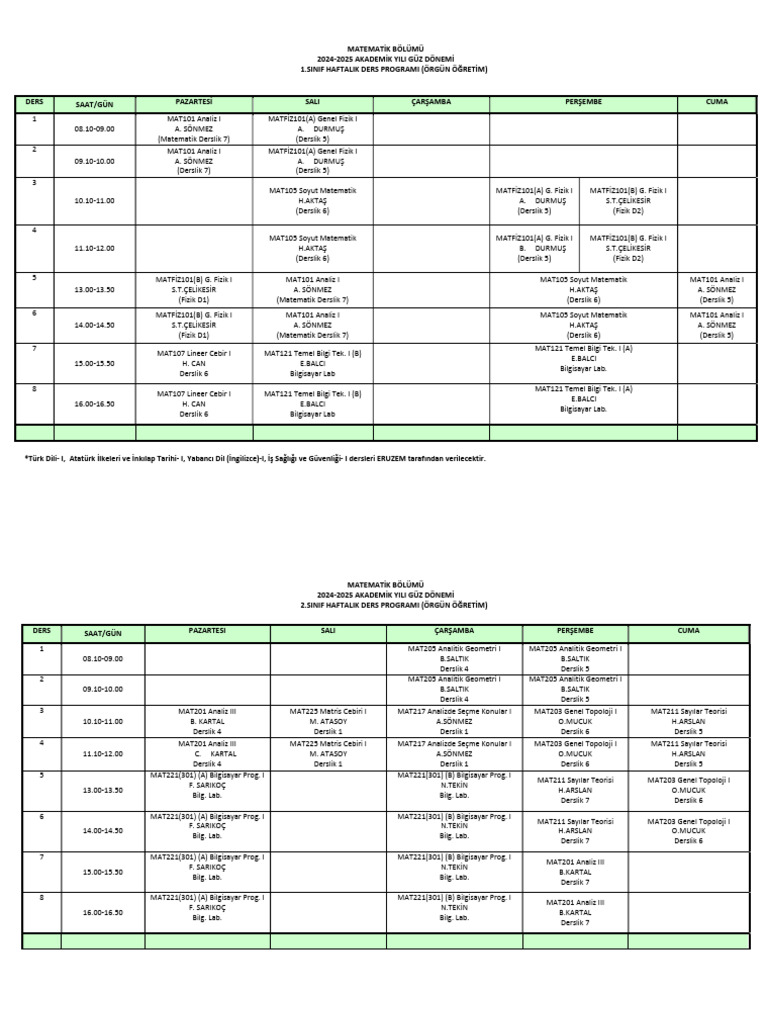 Matematik 2024 2025 Guz Ders Programi - BVHDutwDBba | PDF