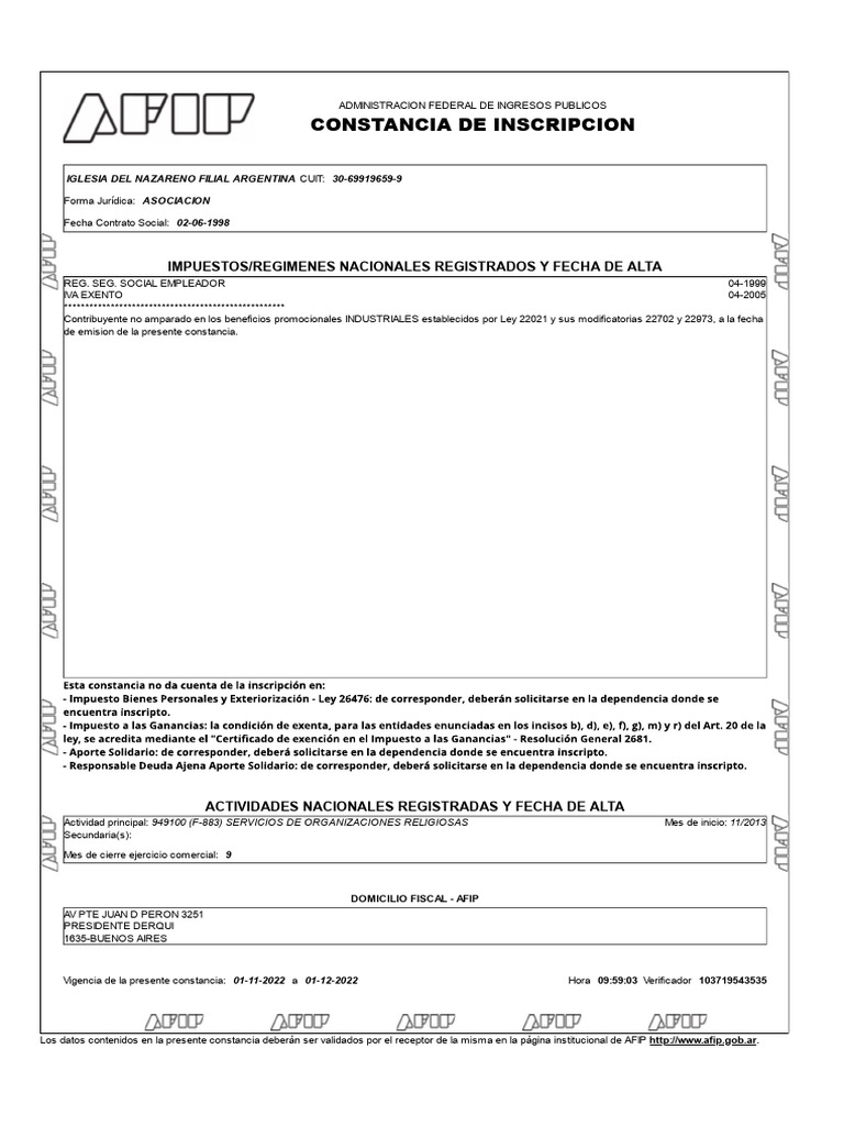 Constancia CUIT AFIP | PDF