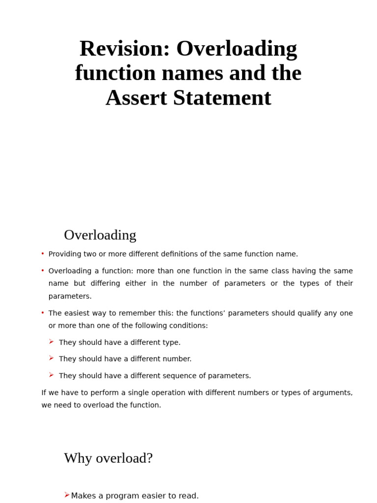 Revision of Overloading and Assert in Preparation For Assignment Two | PDF | Parameter (Computer ...