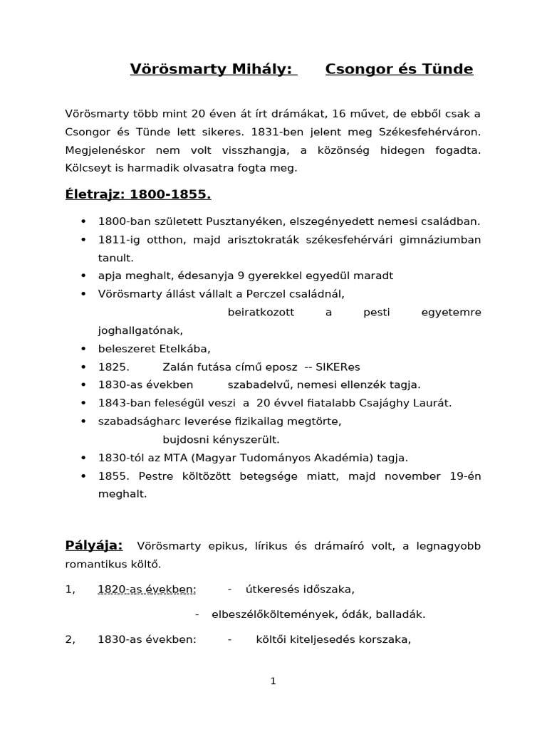 Vörösmarty Mihály - Csongor És Tünde | PDF