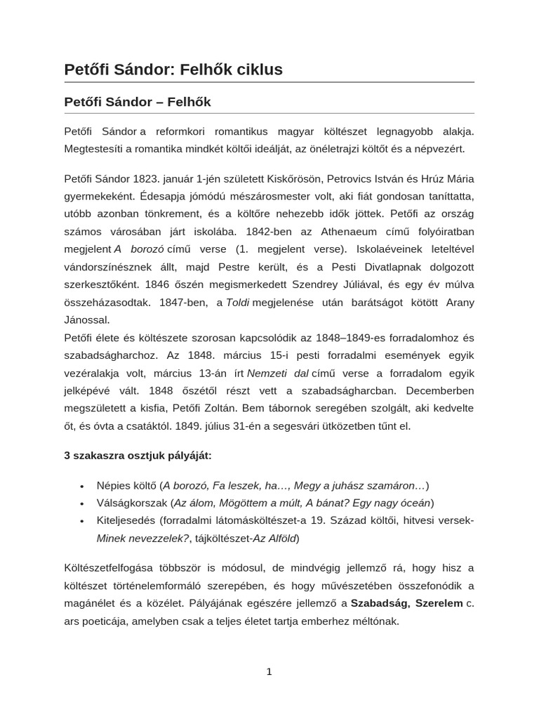 Petőfi Sándor - Felhők | PDF
