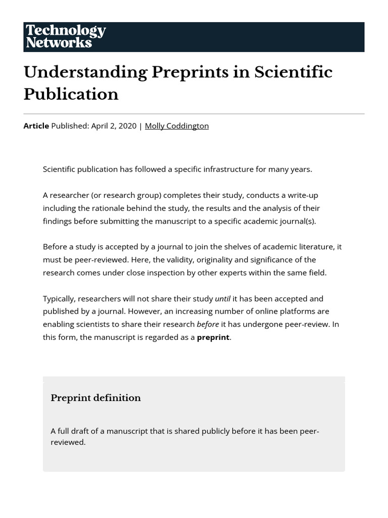 Understanding Preprints in Scientific Publication | PDF | Academic Journal | Academic Publishing