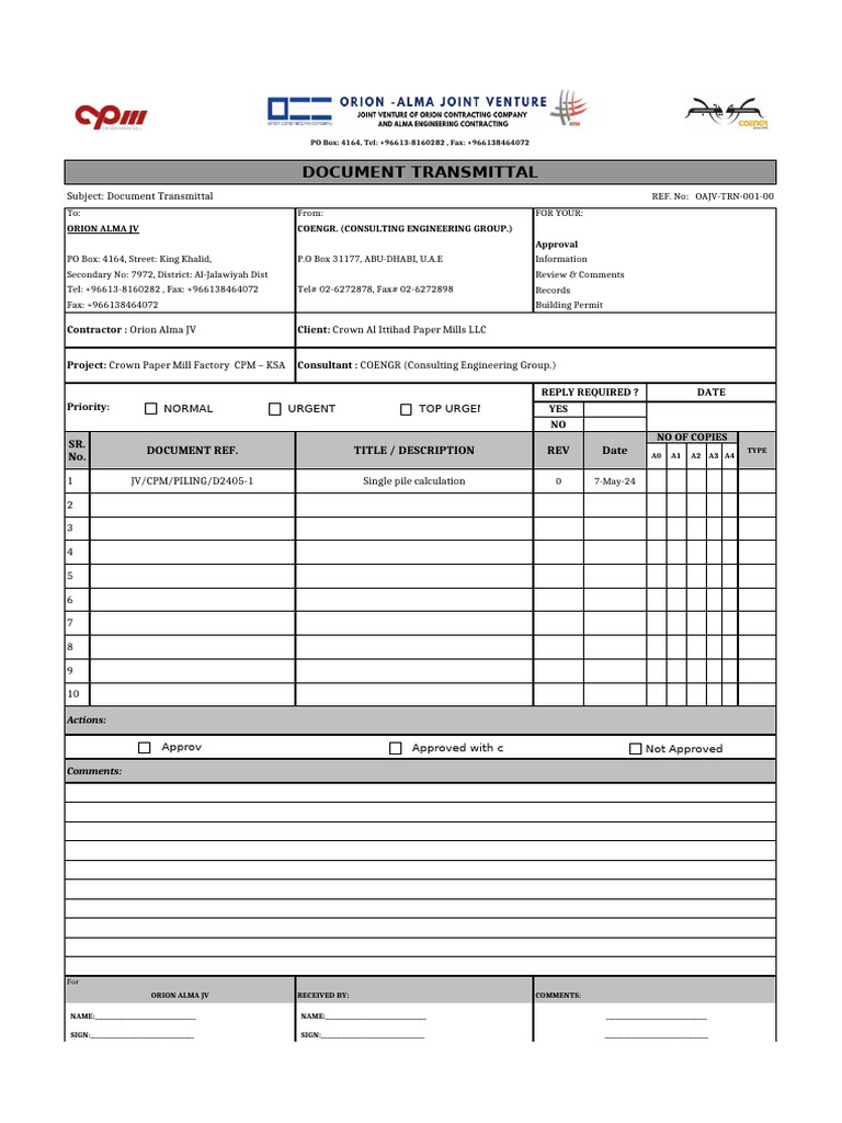 Document Transmittal - All Working - 03 June 24 | PDF | Stationery