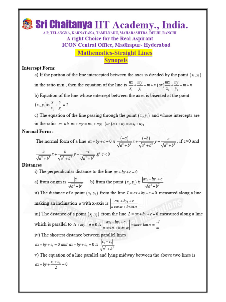 Straight Lines Mathematics Guide | PDF | Line (Geometry) | Classical ...