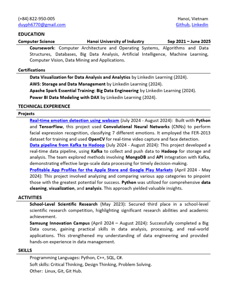PhamDucDuy cv2 | PDF | Data | Big Data