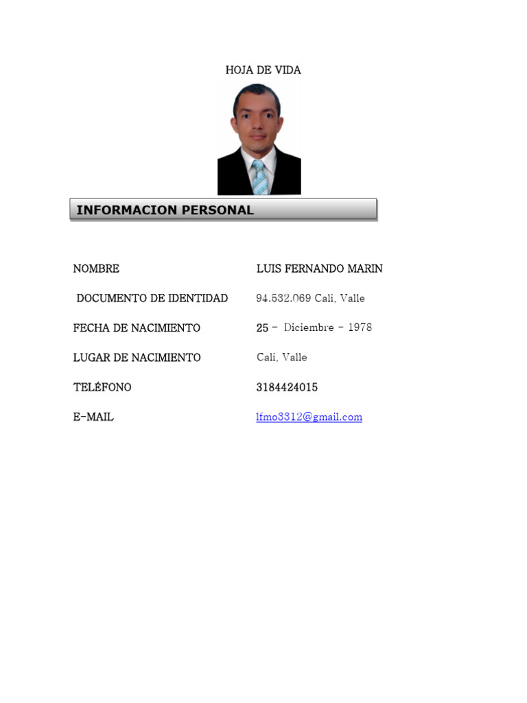 Hoja de Vida Luis Fernando Marin | PDF | Ciencias sociales