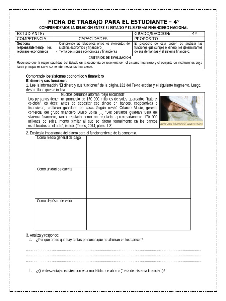 Unidad 6 - Ficha Sem 4 - CC - SS 4° | PDF | Lavado de dinero | Sistema financiero