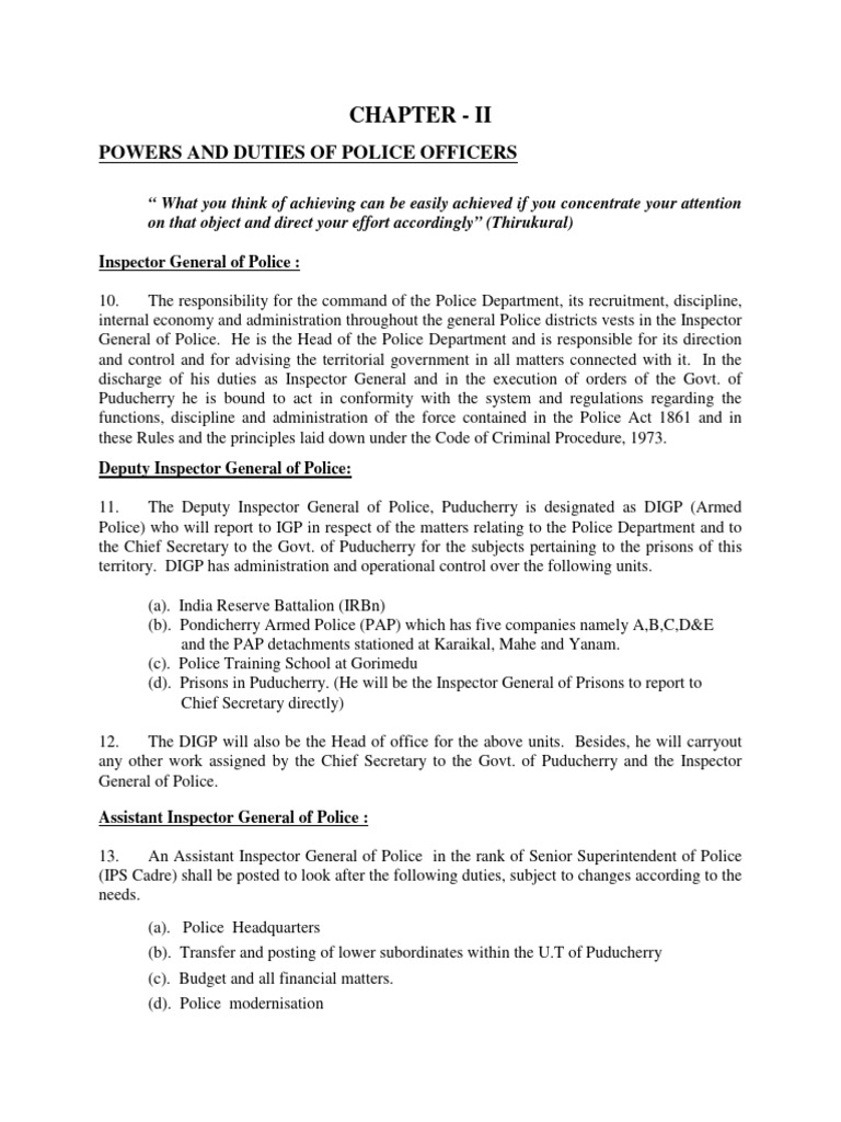 Police Officers' Powers and Duties Overview | PDF | Police | Inspector