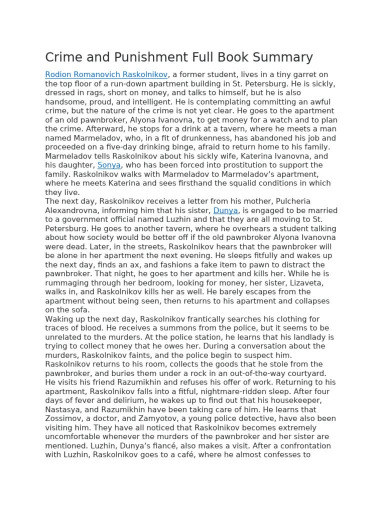 Crime and Punishment: Summary of Events | PDF | Crime And Punishment