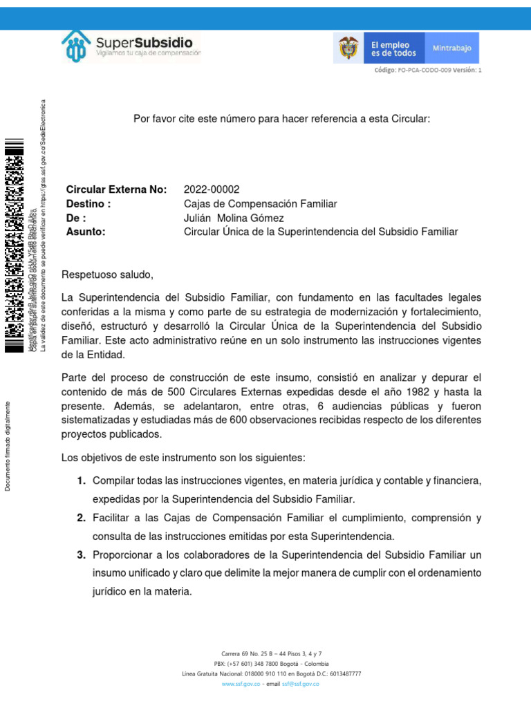 Circular Externa - PDF SUPERSUBSIDIO | PDF