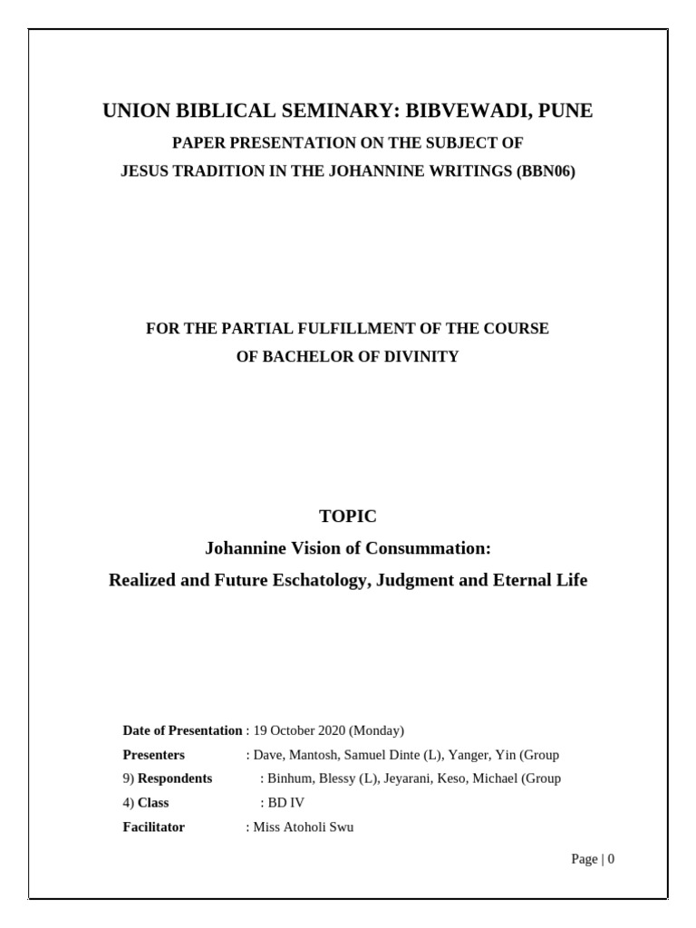 Johannine Vision of Consummation Realize | PDF | Gospel Of John ...