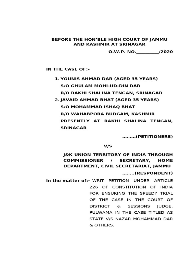Writ Petition Under Article 226 | PDF | Prosecutor | Bail