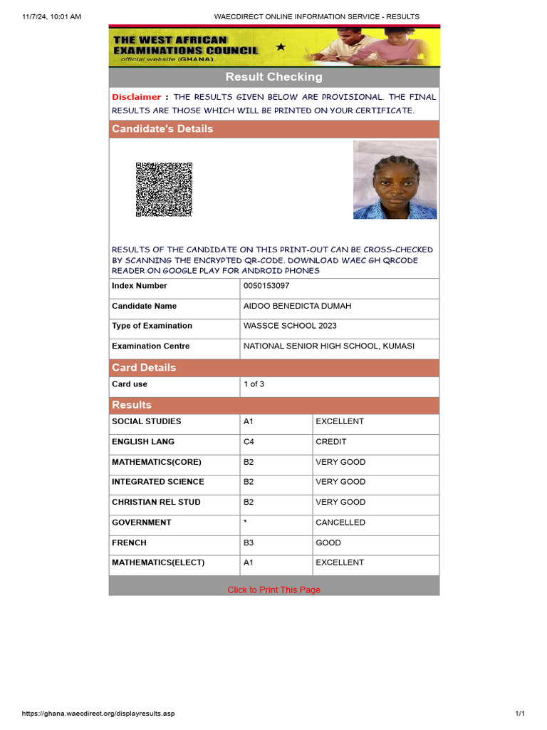 Waecdirect Online Information Service - Results 2 | PDF