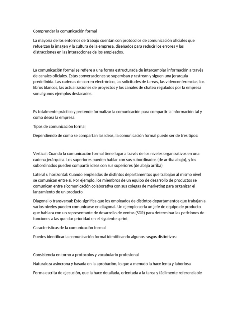 Tipos y características de la comunicación formal | PDF | Comunicación ...