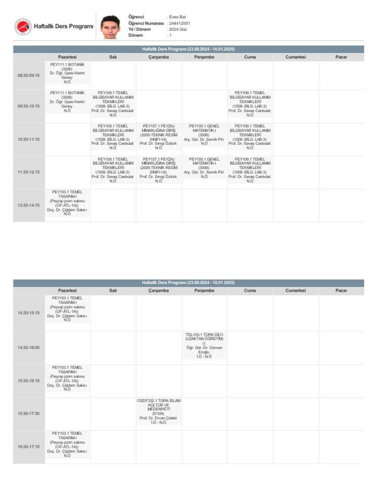 Hafta Lik Ders Program I | PDF