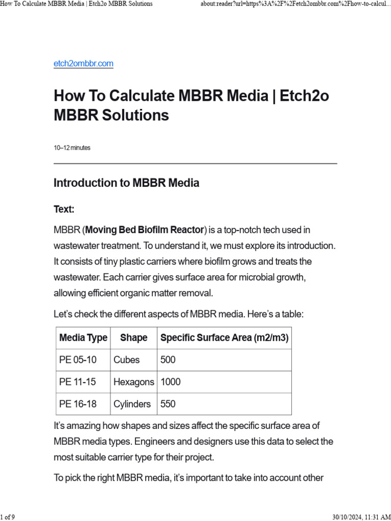 Calculating MBBR Media | PDF | Sewage Treatment | Water