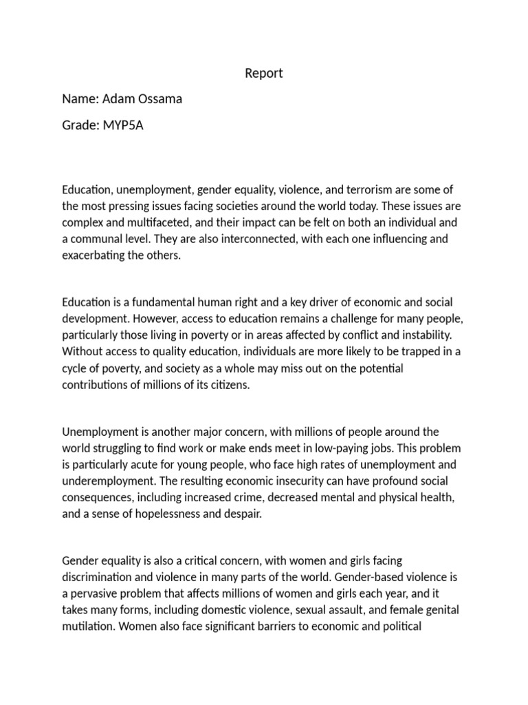 Global Social Challenges Overview | PDF | Violence | Unemployment