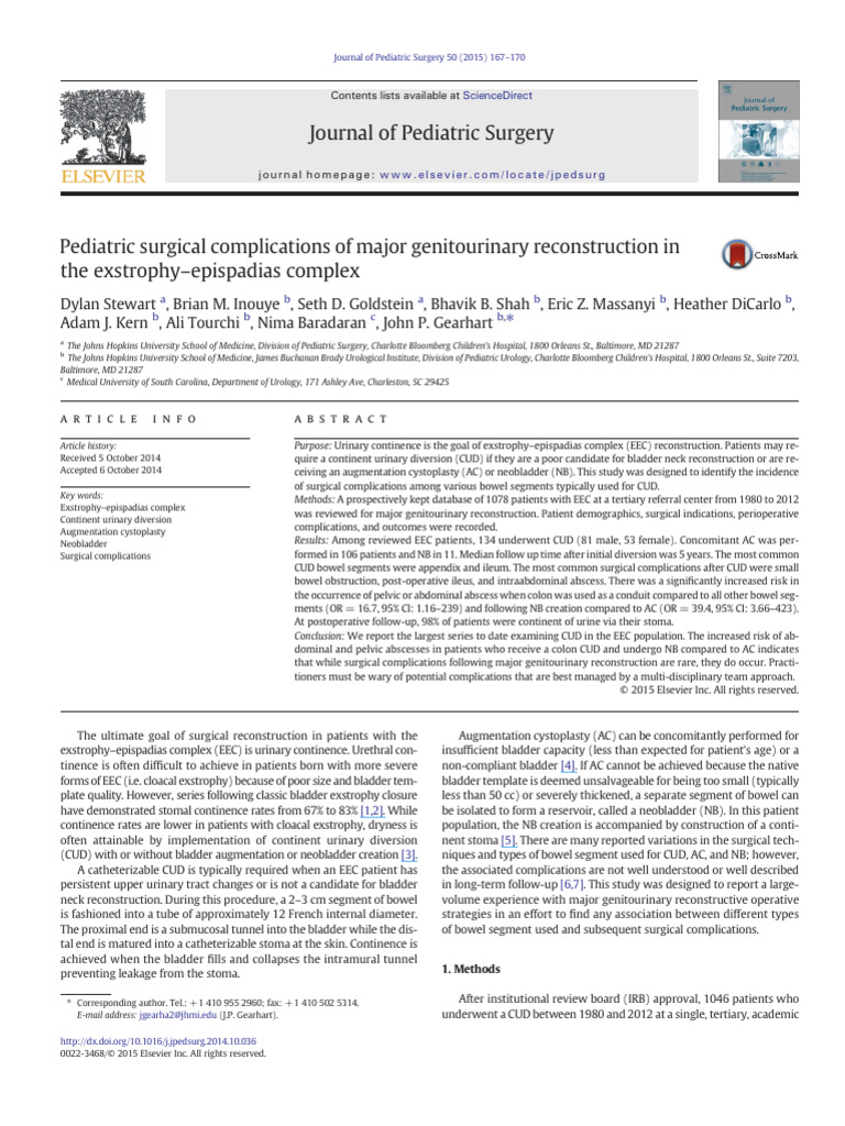 Pediatric Surgical Complication of Major Genitourinary Reconstruction ...