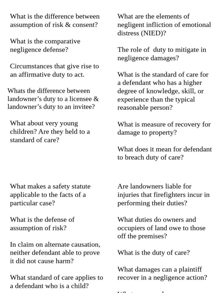 Final Q Cards For Torts | PDF | Negligence | Tort
