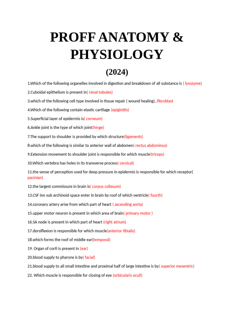 Proff Anatomy Physio 2024 | PDF | Muscle | Heart