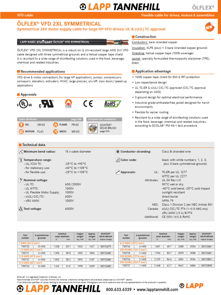 Olflex VFD 2xl Symmetrical | PDF | Electrical Engineering | Electricity