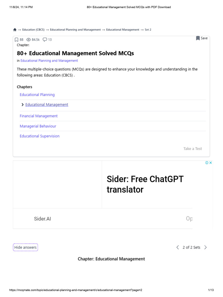 80+ Educational Management Solved MCQs | PDF | Multiple Choice 80+ Educational Management Solved MCQs | PDF | Multiple Choice