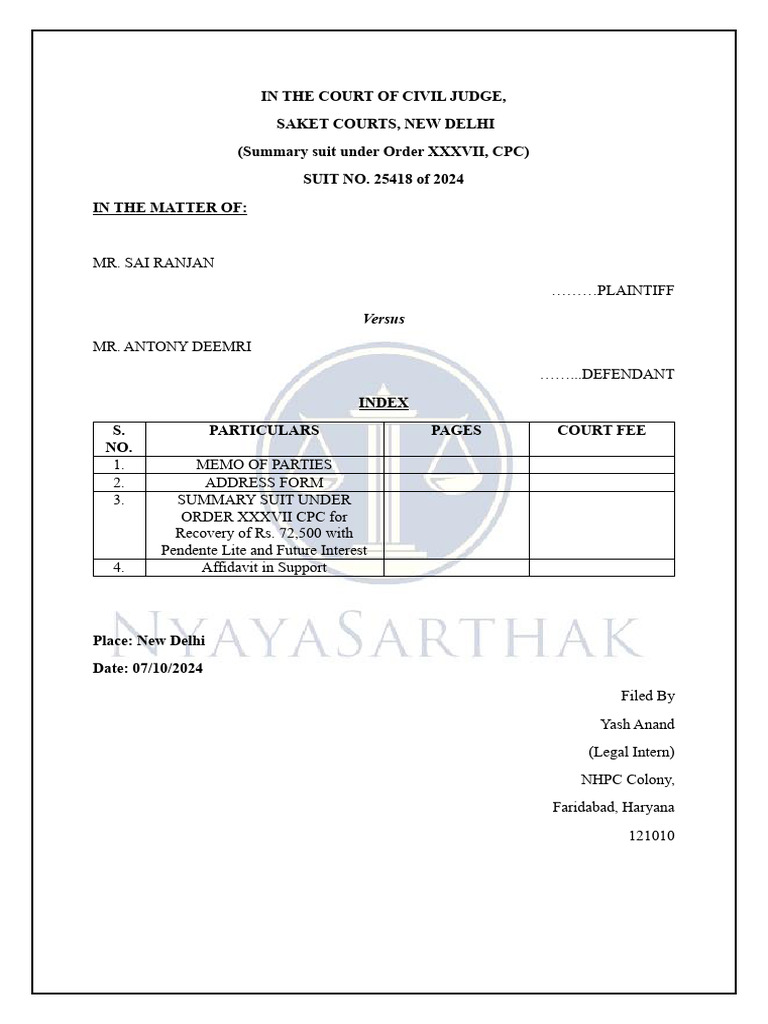 Summary Suit | PDF | Lawsuit | Cheque