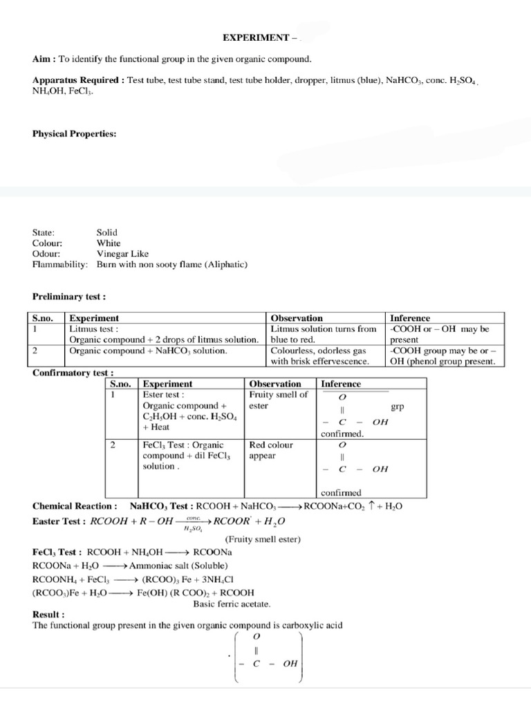 Functional Group Practicals | PDF