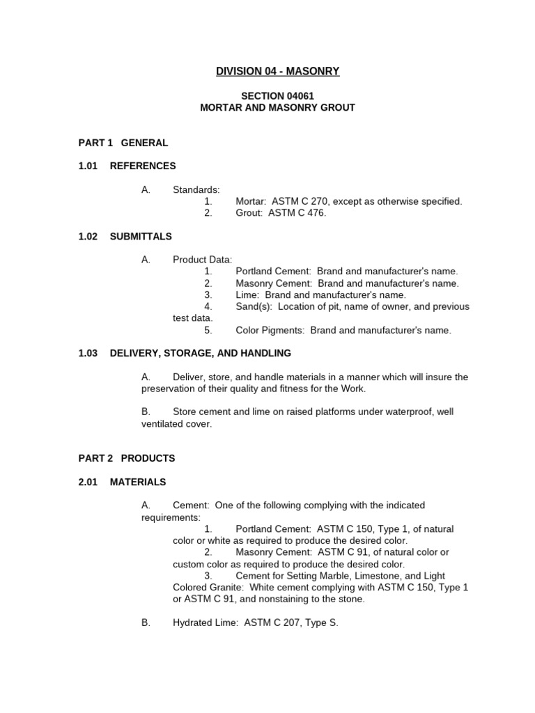 Mortar and Masonry Grout | PDF | Mortar (Masonry) | Cement