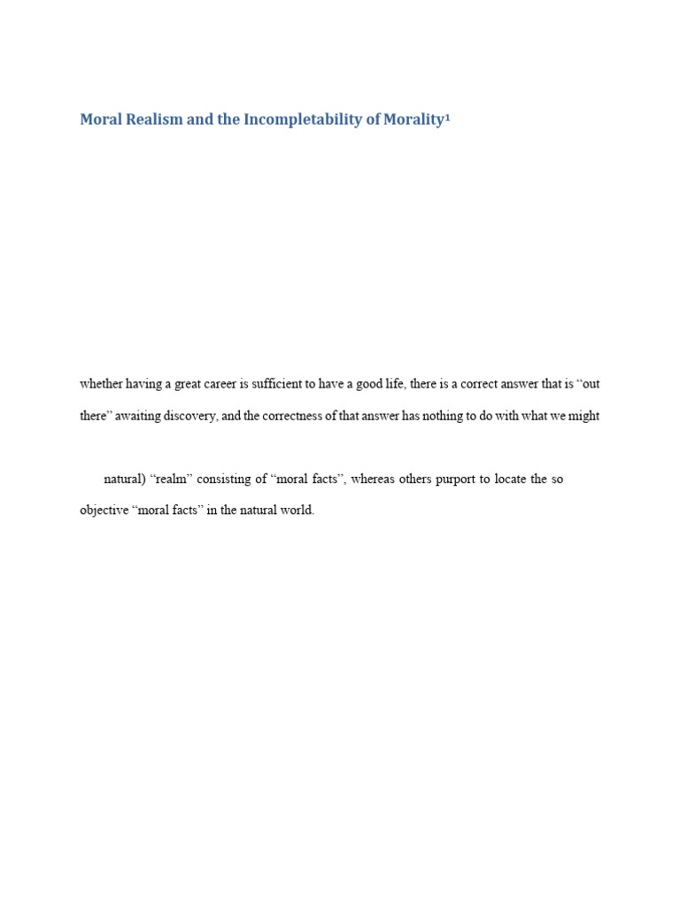Moral Realism and The Incompletability o | PDF | Philosophical Realism ...
