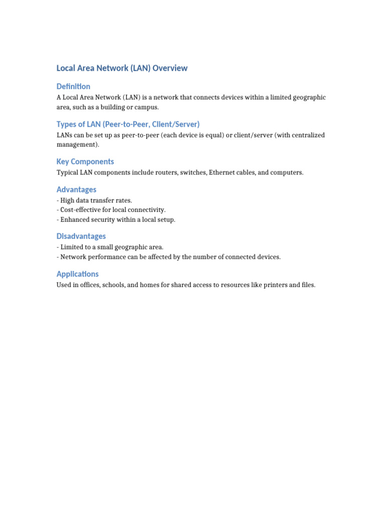 Local Area Network (LAN) Explained | PDF