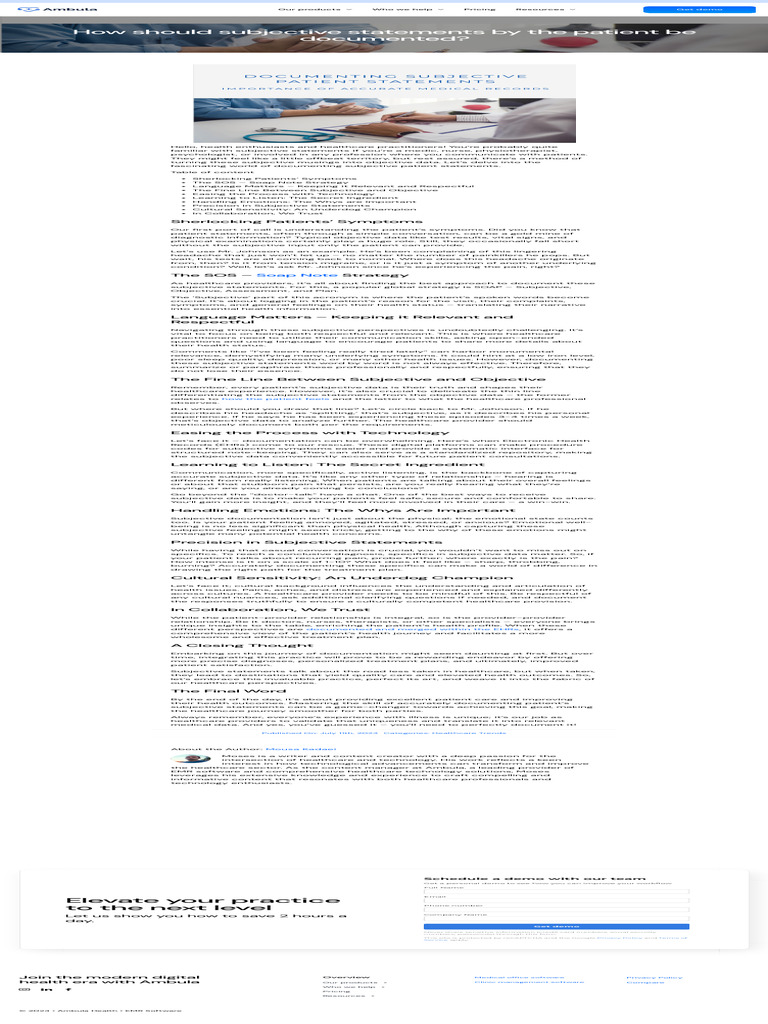 How Should Subjective Statements by The Patient Be Documented? - Ambula ...