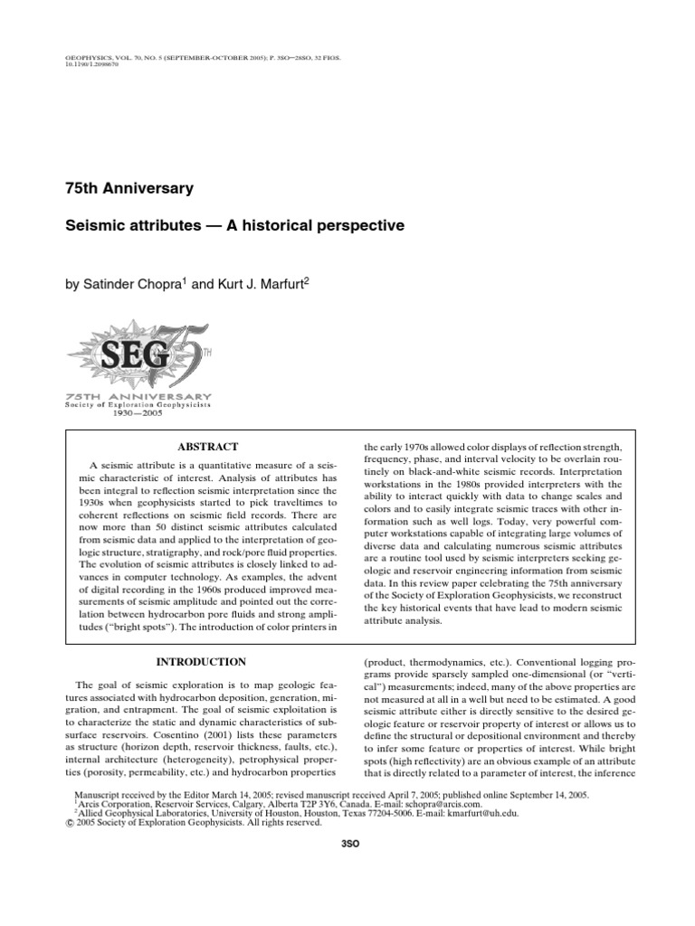 Seismic Attributes Geophysics | PDF