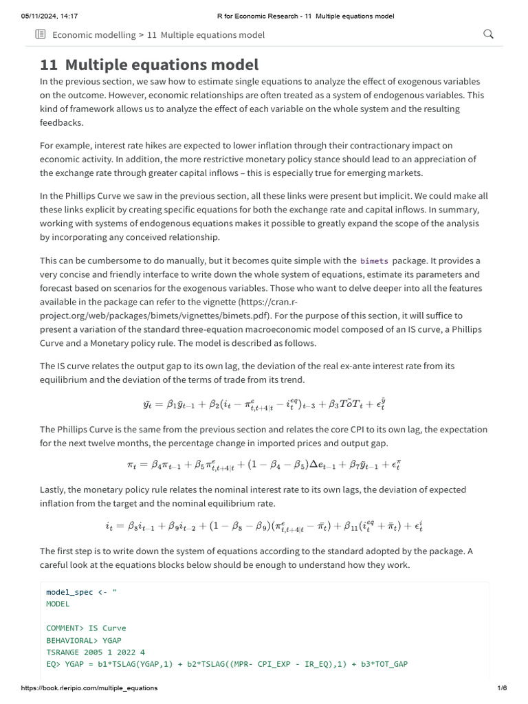 R For Economic Research - 11 Multiple Equations Model | PDF | Phillips ...