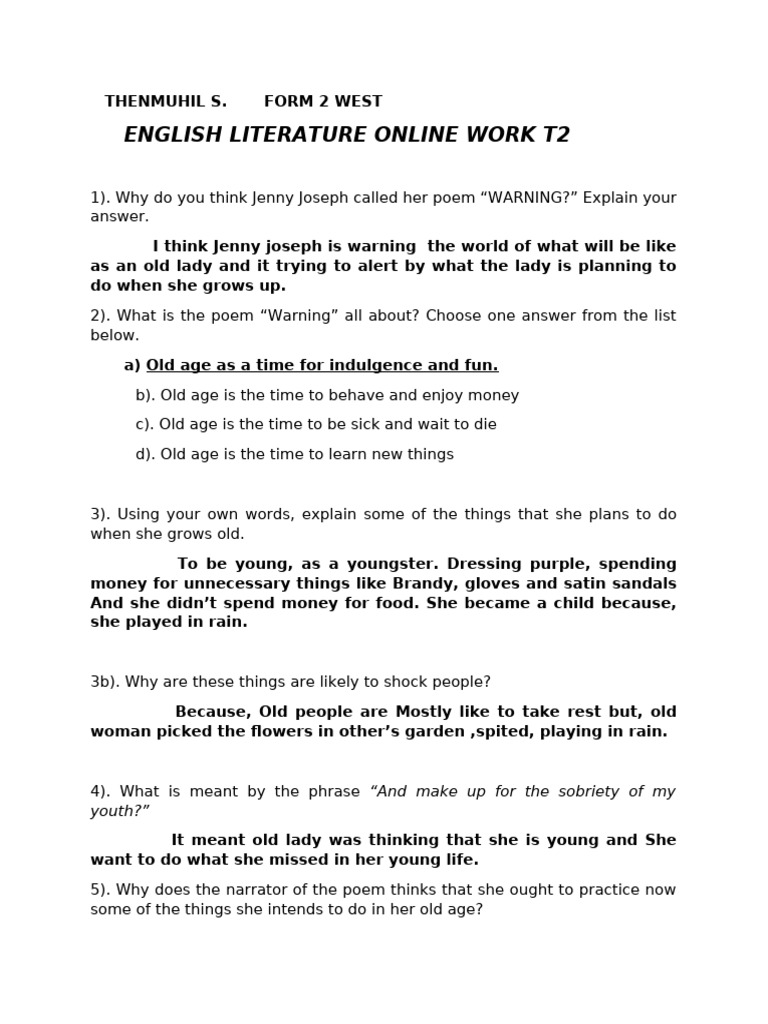 Literature Work by Thenmuhil S f2-w | PDF | Language Arts & Discipline | Poetry