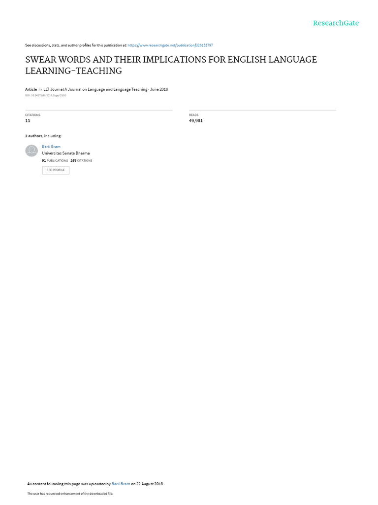 Swear Words and Their Implications For English Language Learning Teaching | PDF | Profanity ...