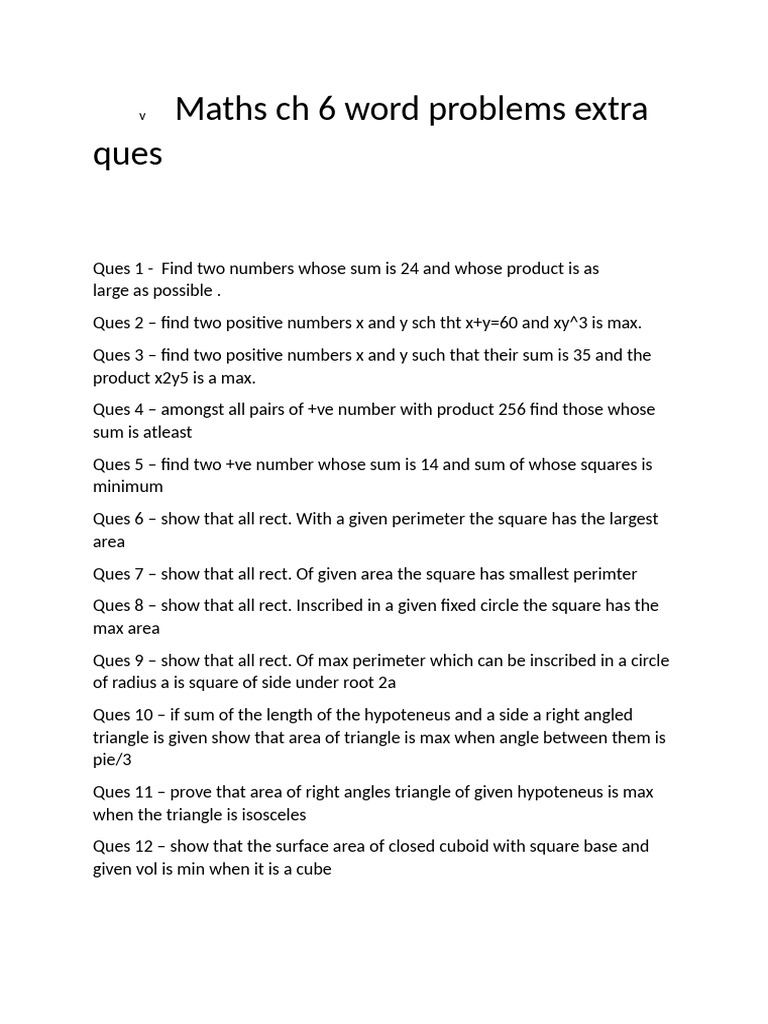 Maths CH 6 Word Problems Extra Ques | PDF | Area | Triangle