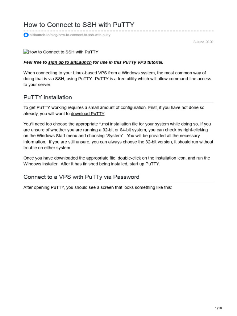 Bitlaunch - Io-How To Connect To SSH With PuTTY | PDF | Secure Shell | System Software