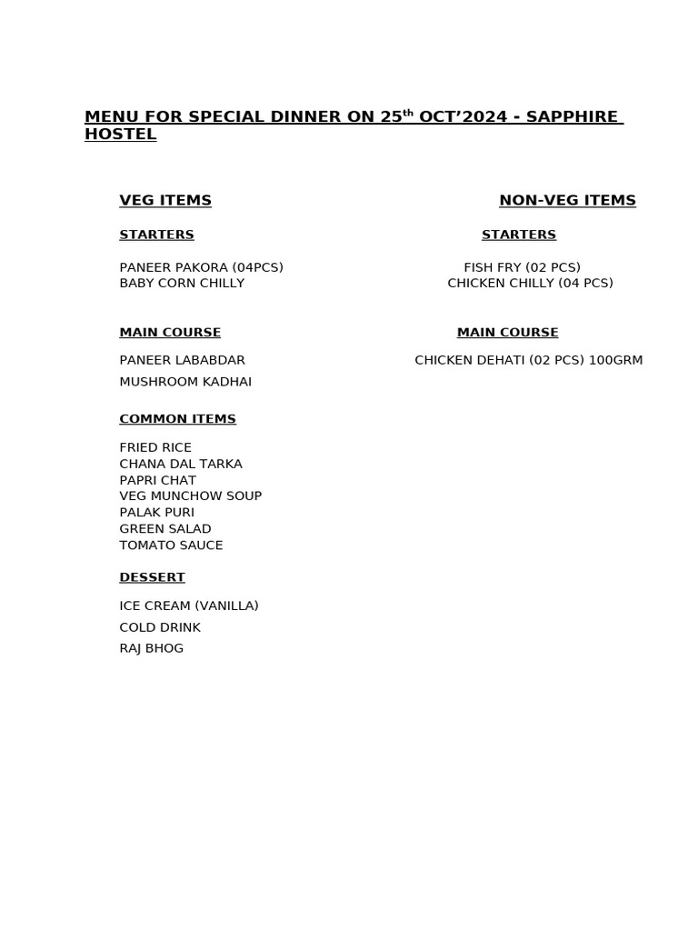 SPL Dinner Menu - Google Docs | PDF