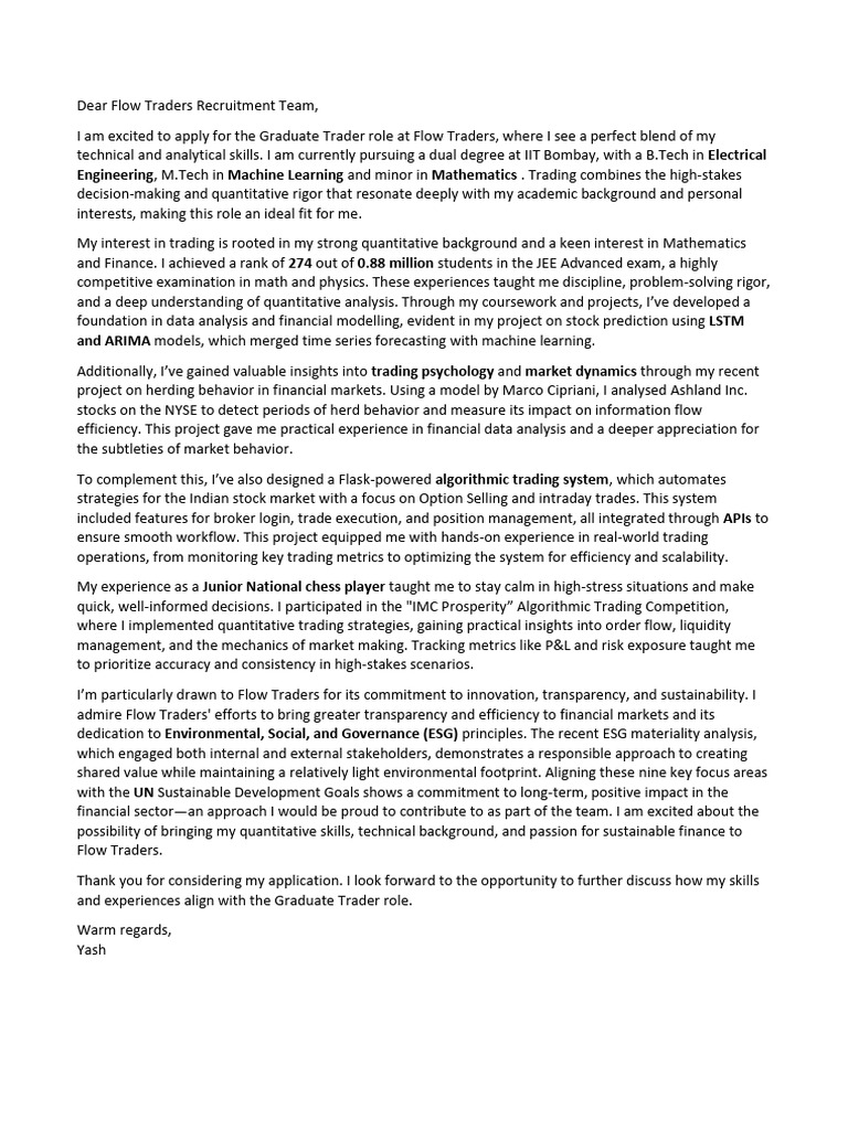 Flow Traders Cover Letter | PDF