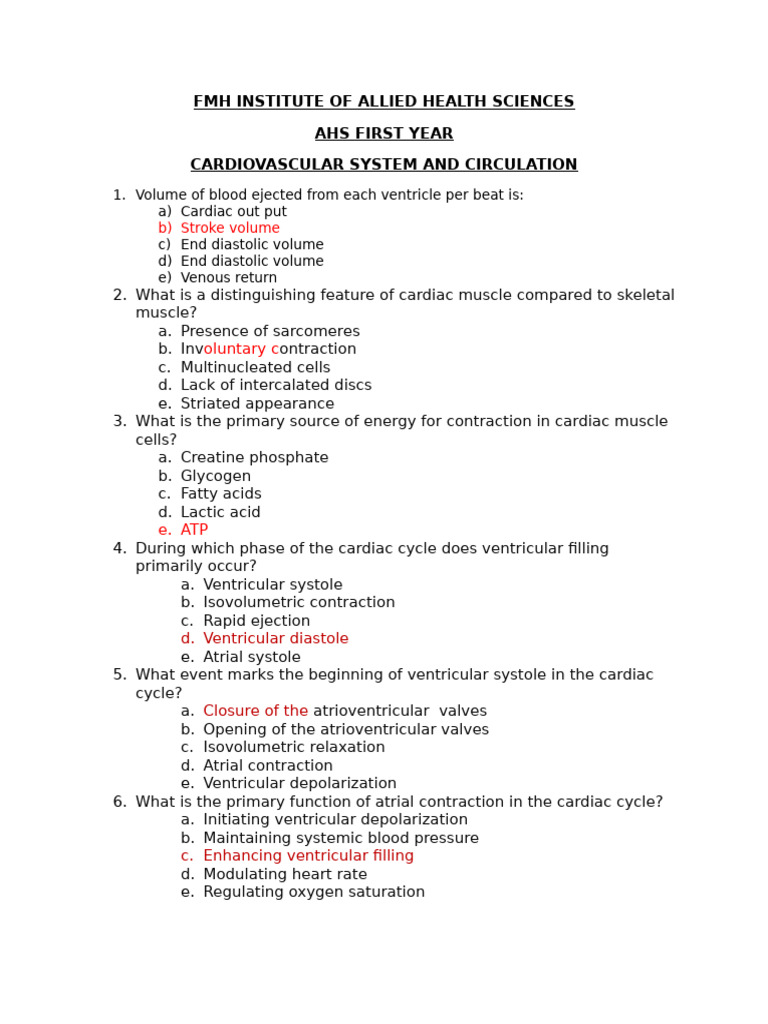 Cardiovascular System Quiz Questions | PDF | Atrium (Heart) | Heart