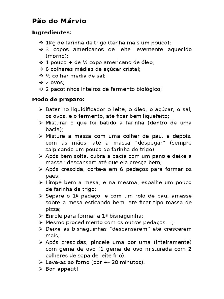 Receita de Pão do Márvio Caseiro | PDF