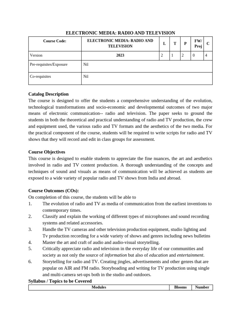 New Syllabus | PDF | Radio | Television