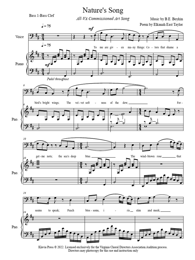 Nature - S Song - B1 Bass Clef | PDF