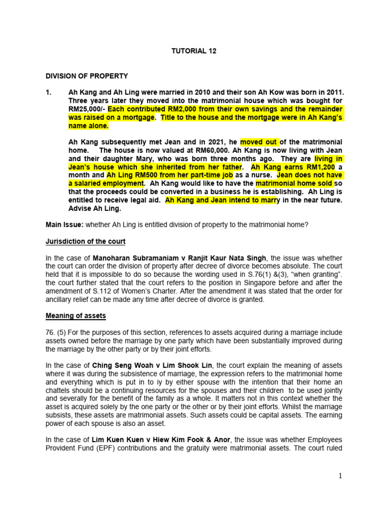 Tutorial 12a Family Law | PDF | Marriage