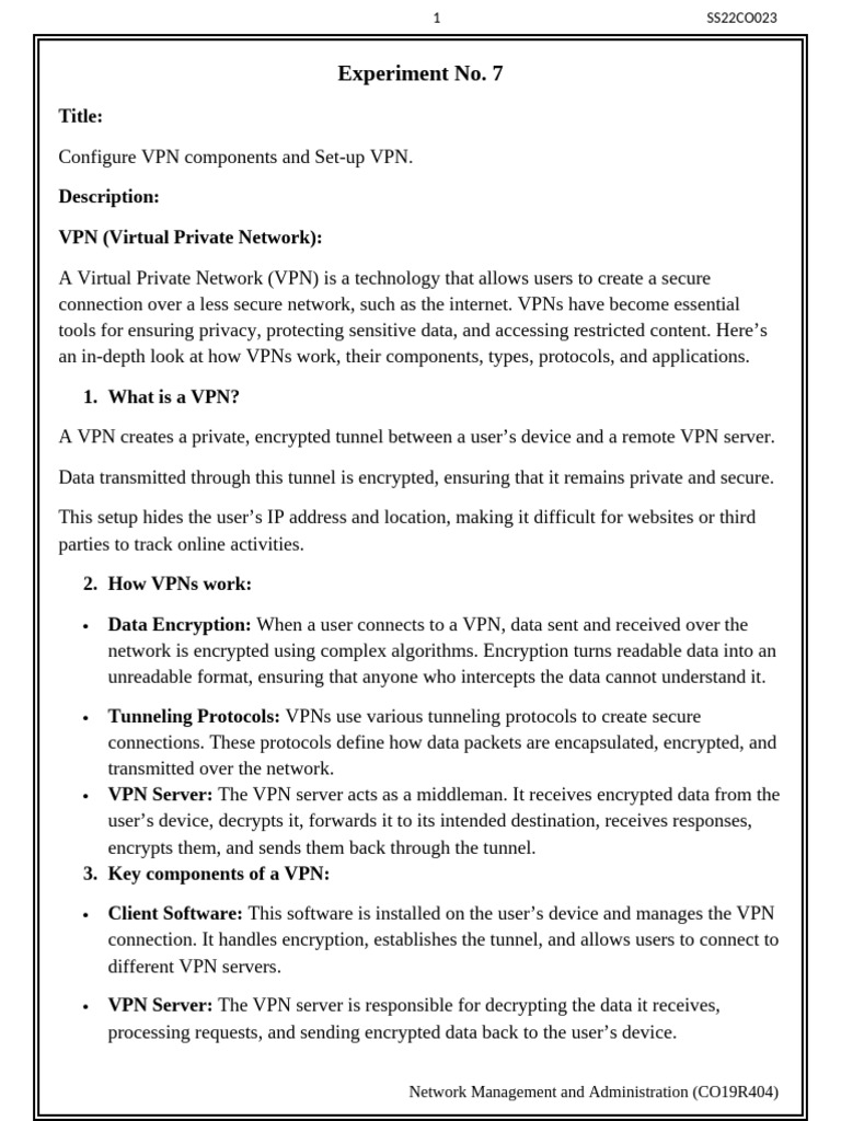 Exp 7 | PDF | Virtual Private Network | Computer Network