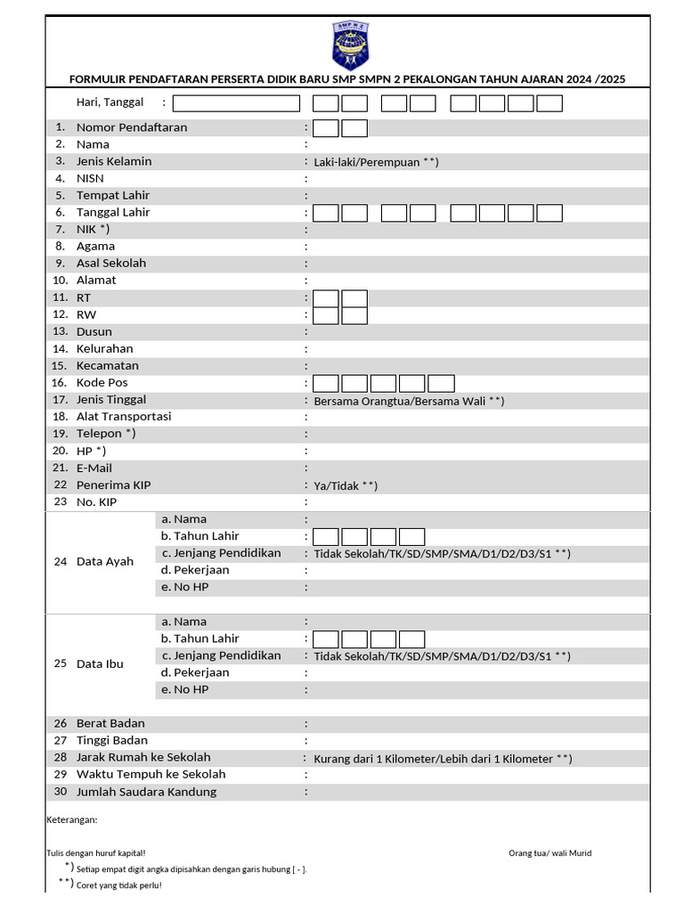 Formulir PPDB Versi Dapodikdas SMP | PDF