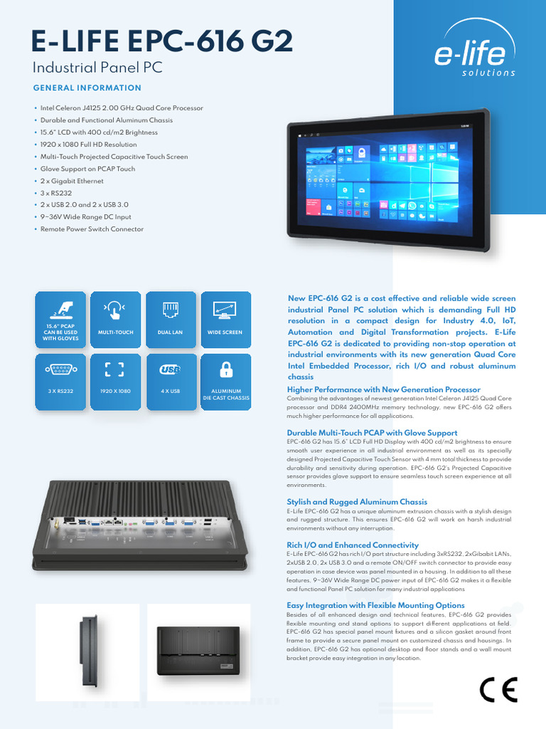 E Life EPC 616G2 PanelPC Datasheet Compressed | PDF | Touchscreen | Usb