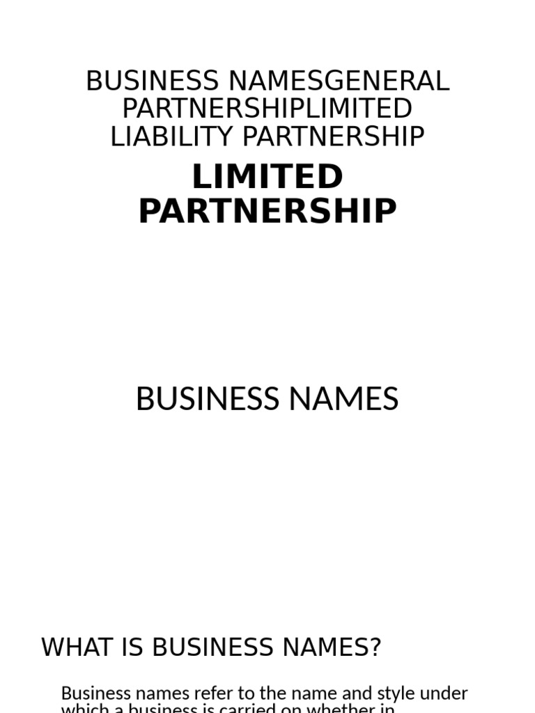 Partnership Business Name Registration Guide | PDF | Limited Liability ...